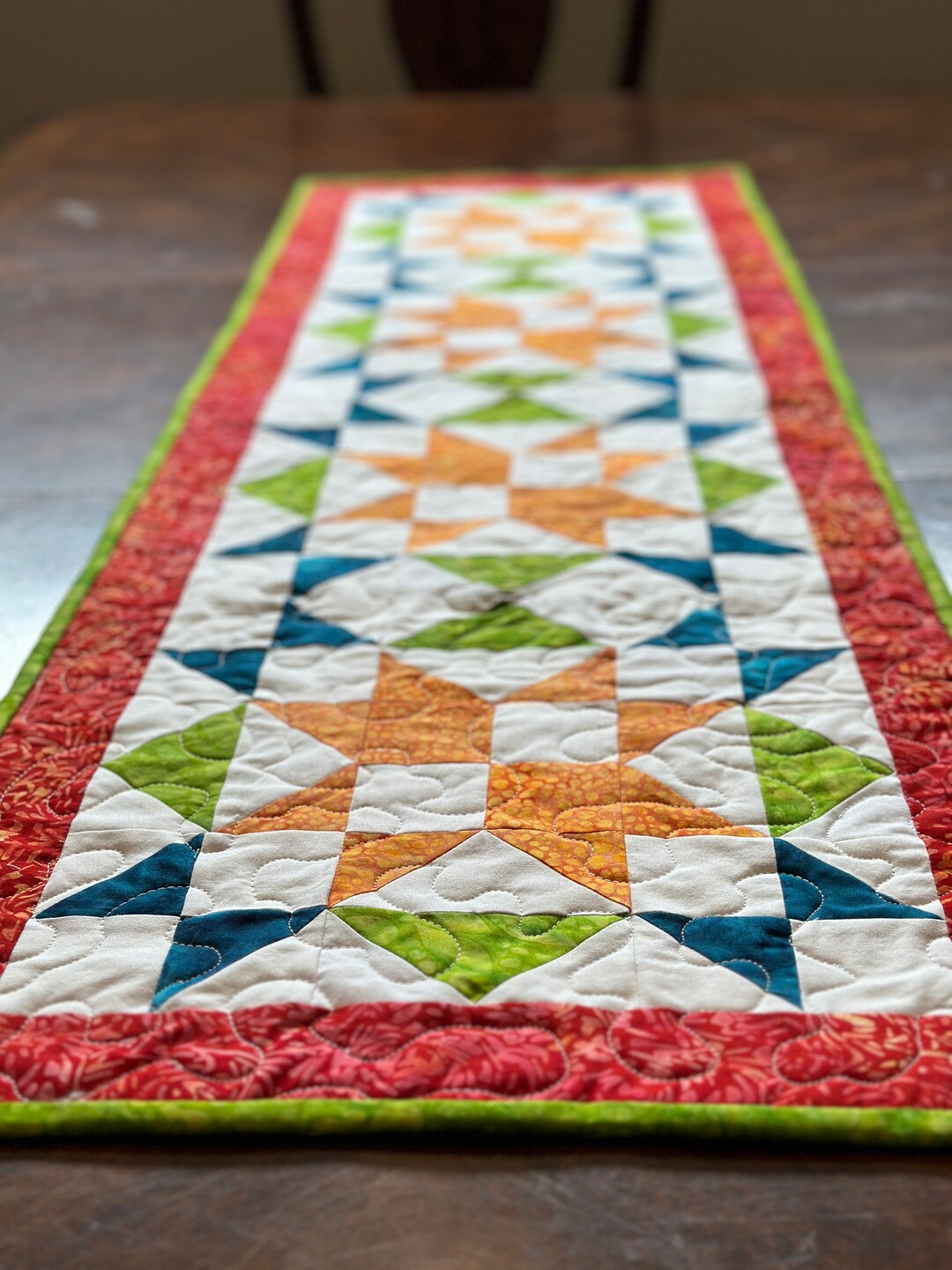 Table Runner, Batiks, Quilted. Approximately: 51 X 16 Inches. Orange ...