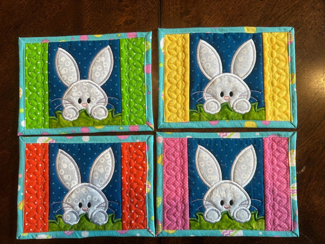Peeking Bunny Easter Mug Rug in 4 Border Colors. Approximately 5 X 7 ...