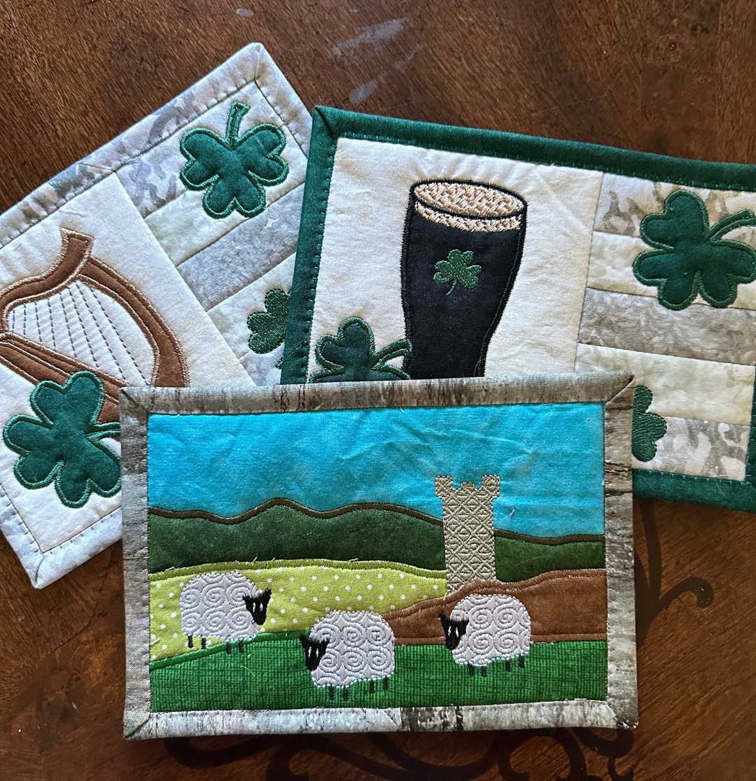 Irish Mug Rug Coaster. Approximately 8 X 6 Inches. Harp, Guinness and ...