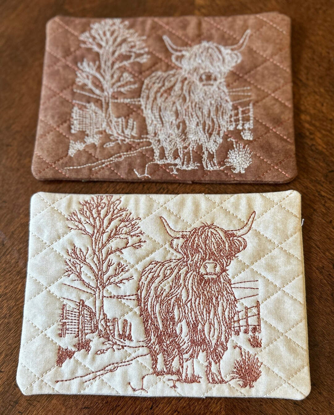 Highland Cow Mug Rug or Coaster in Two Colors. 5 X 7 Inches ...
