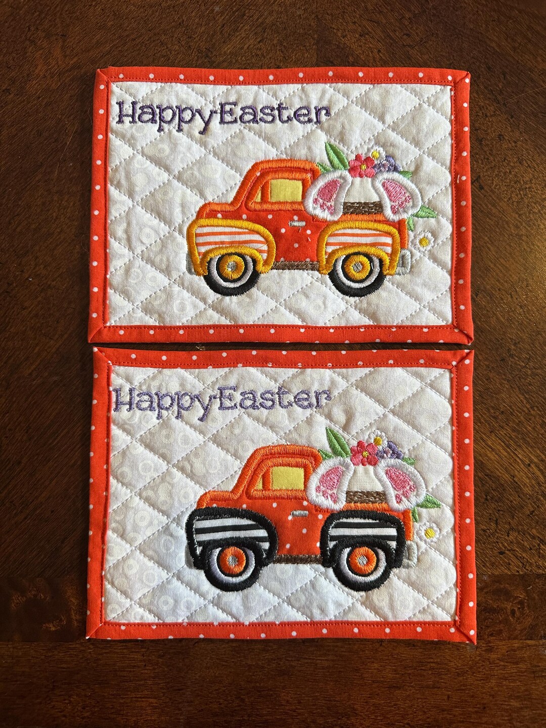 Bunny Truck Easter Mug Rug. Approximately 5 X 7 Inches. Appliqued and ...