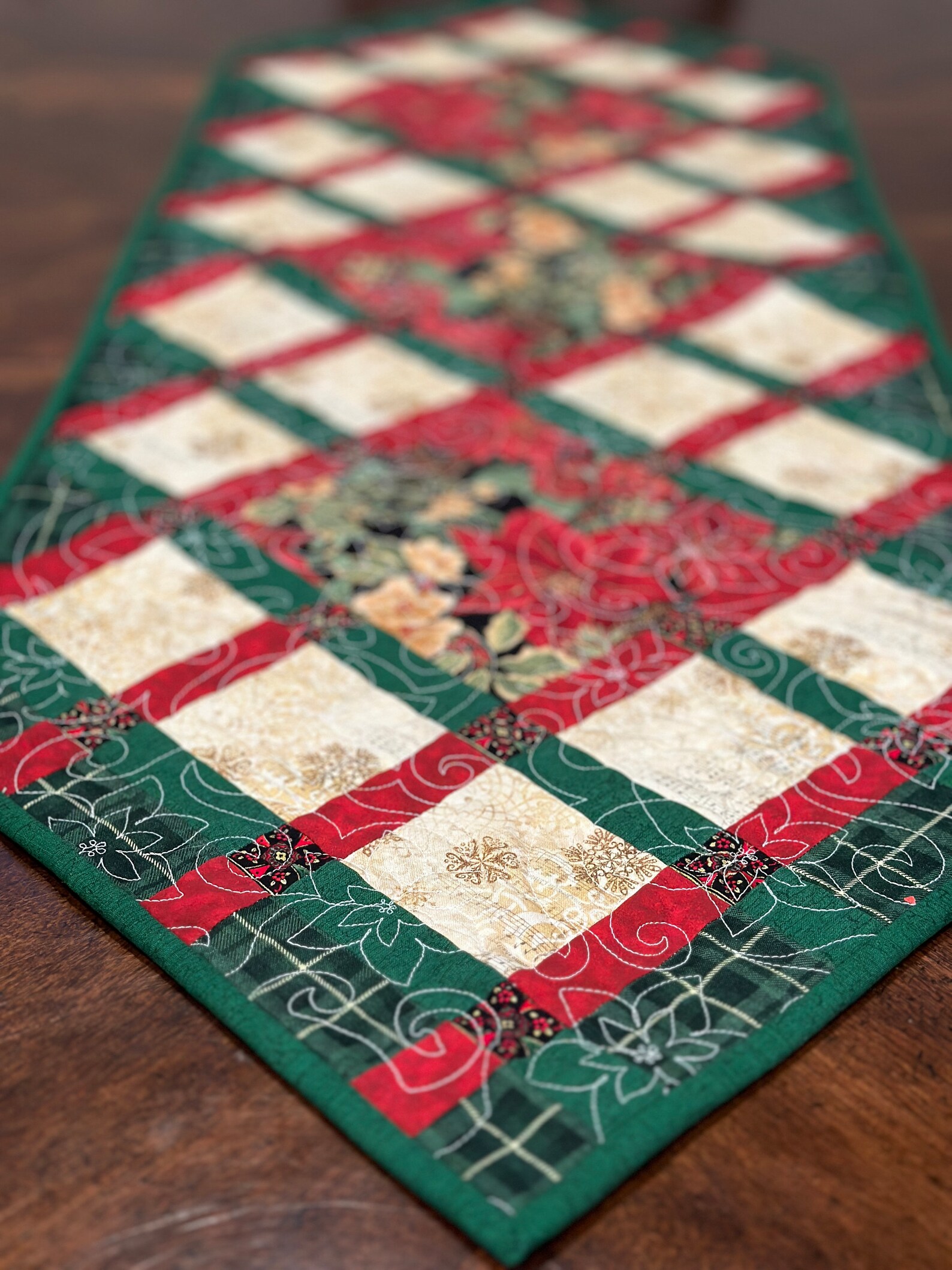 Poinsettia Christmas Table Runner: Quilted Holiday Decor (17" X 51") - Etsy