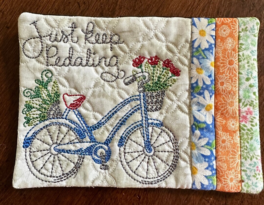 Mug Rug, Coaster, Mug Mat, Lets Keep Pedaling S. Approximately 5 X 7 ...