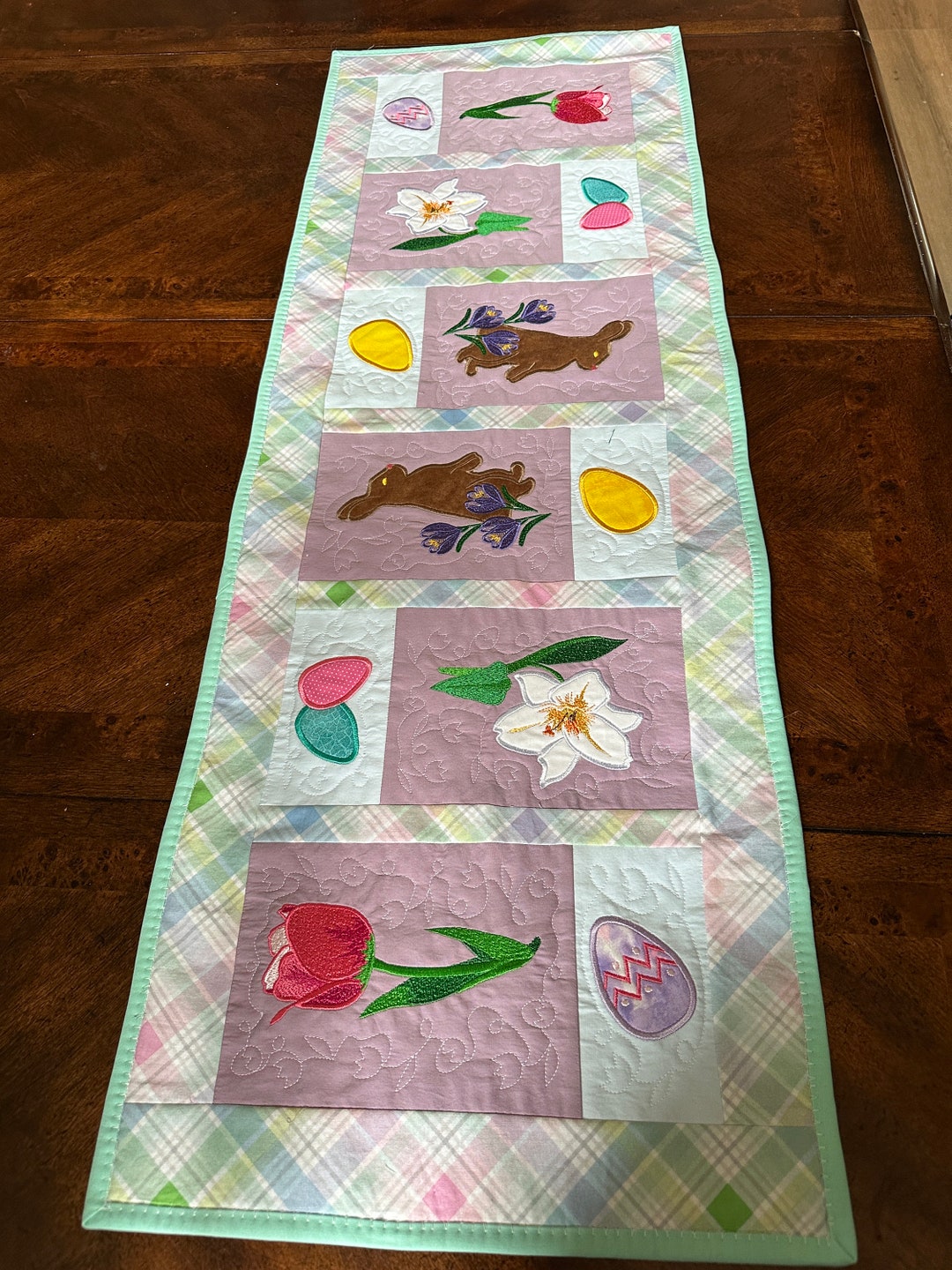 Embroidered Easter Table Runner: Quilted Bunnies, Lilies, Tulips (45 X ...