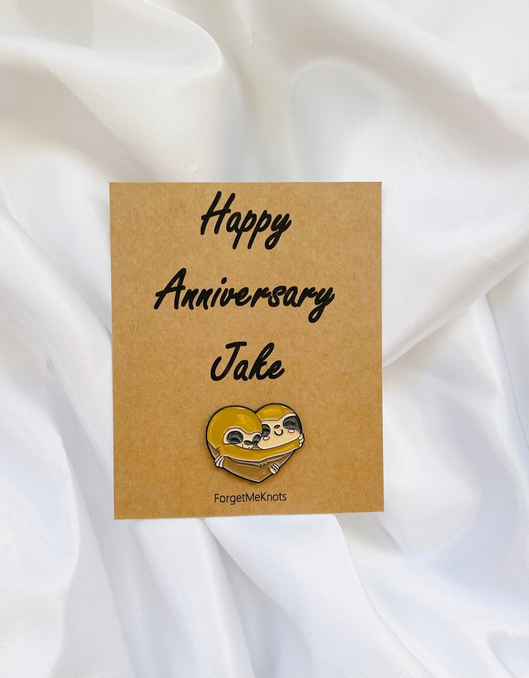 Happy Anniversary Personalised Name Sloth Pin Badge - Etsy