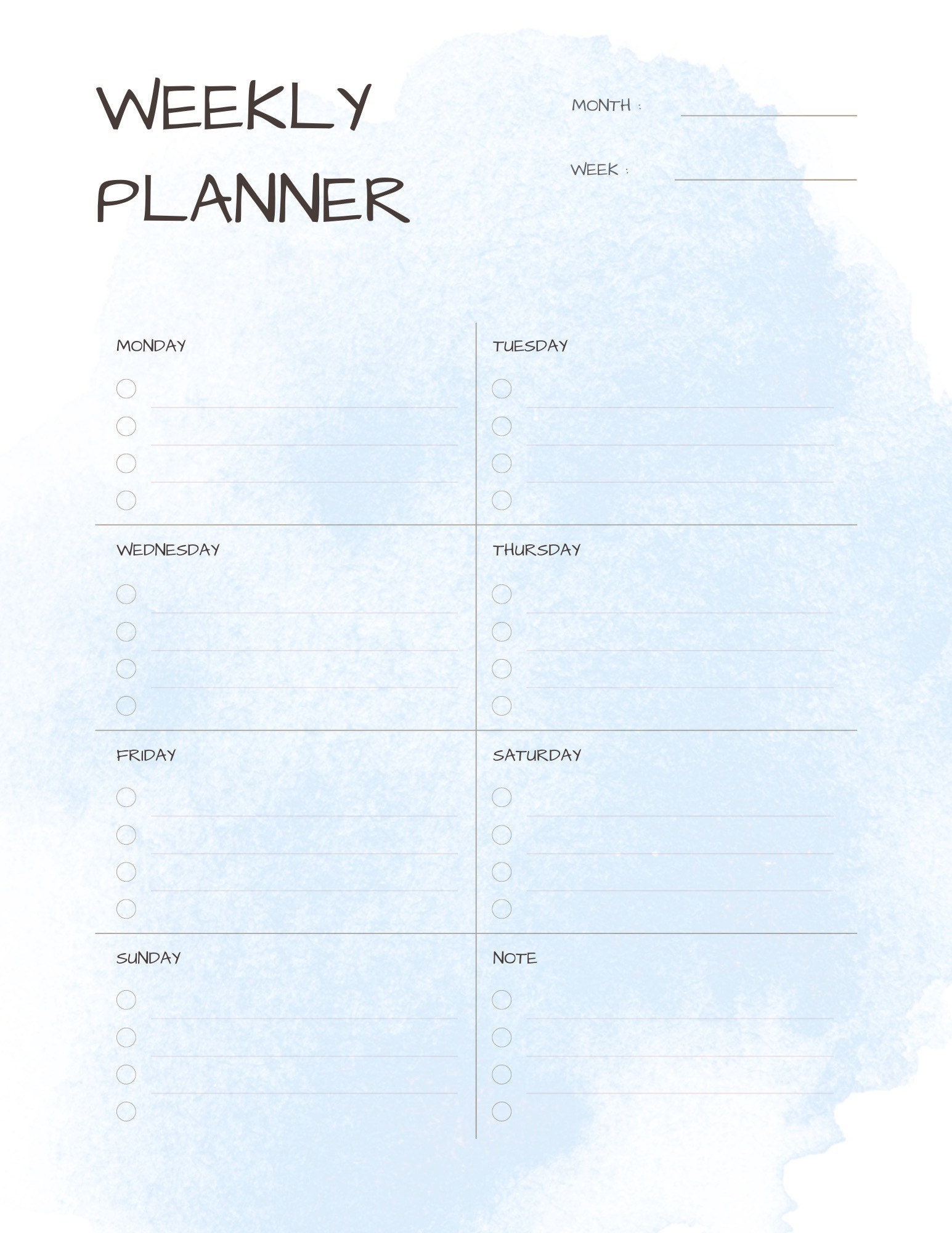 Watercolor Digital or Printable Weekly Planner - Etsy