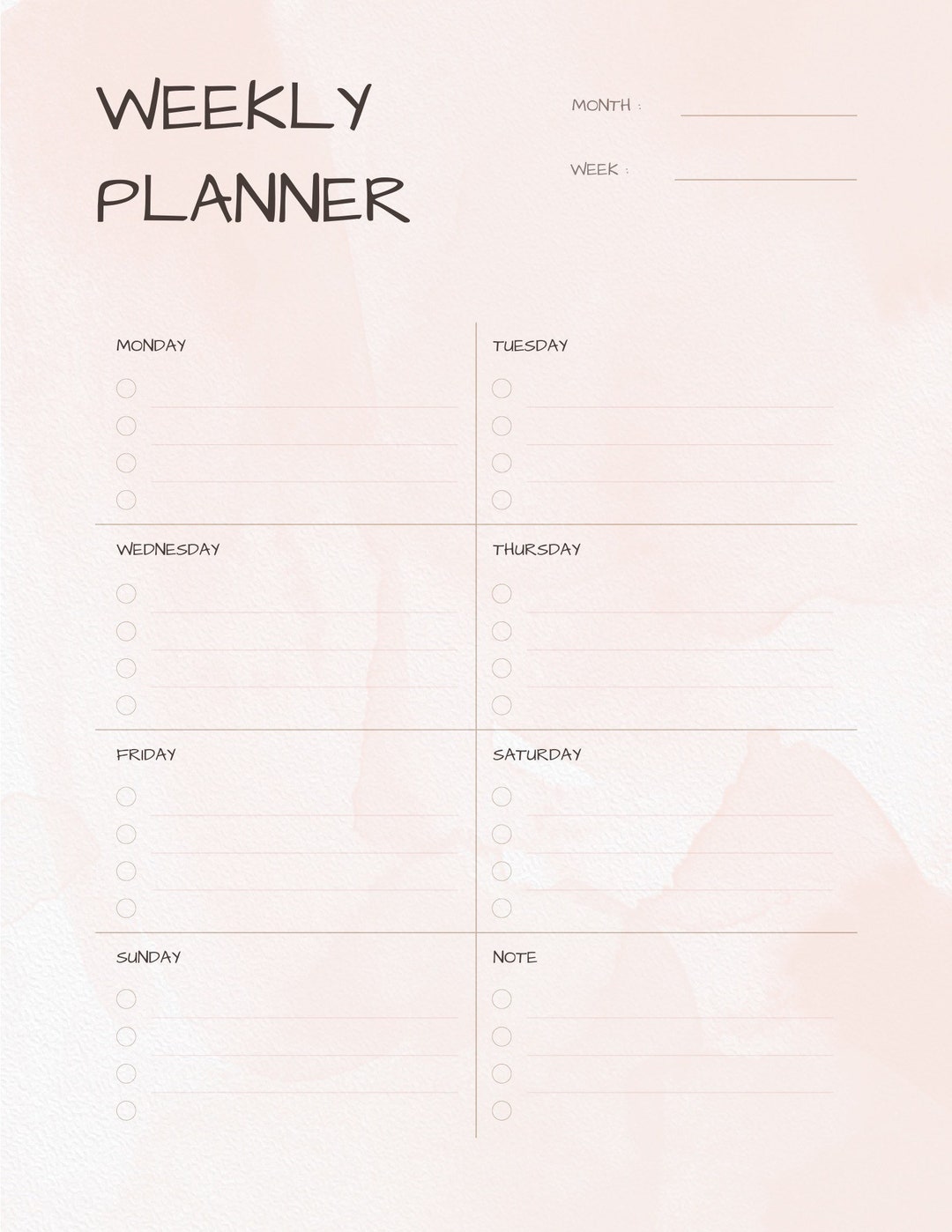 Watercolor Digital or Printable Weekly Planner - Etsy