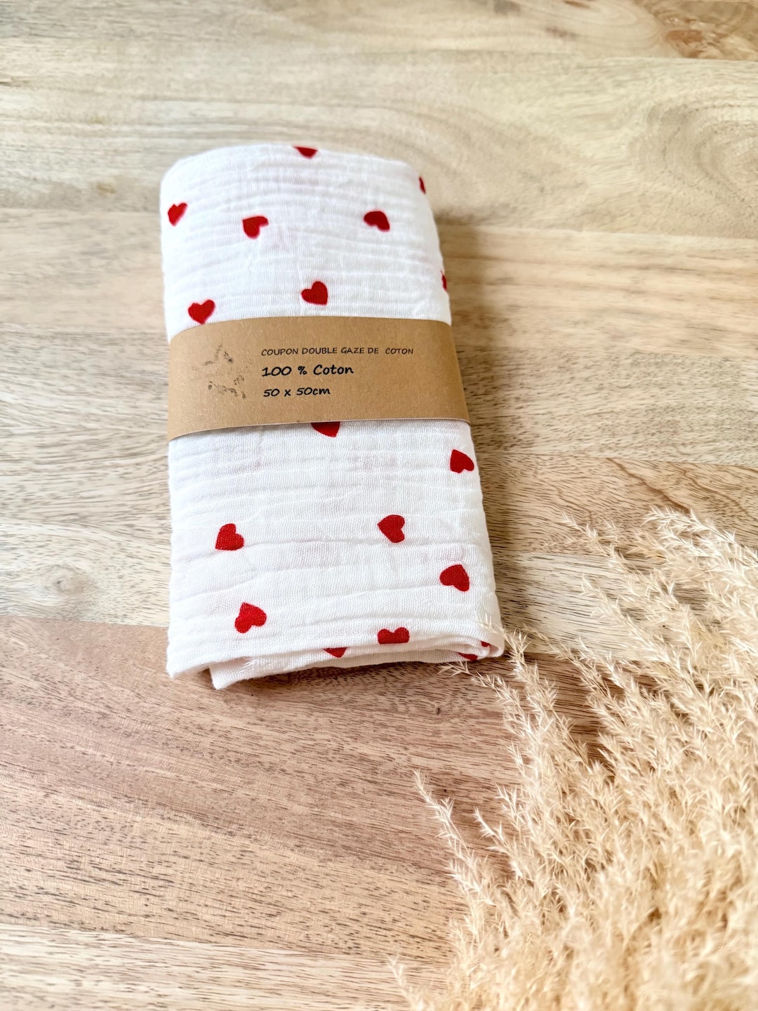 Double Gauze Cotton Fabric Coupon With Red Heart, Crescent, Lemon, and ...