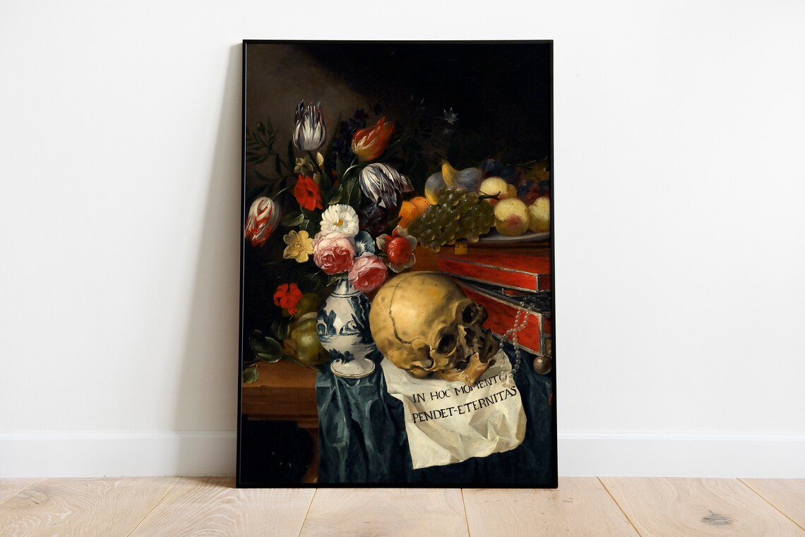 Vanitas Still Life With Skull and Flowers Vintage Skull | Etsy