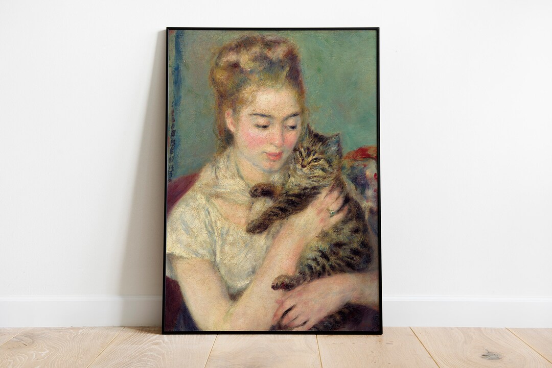 Renoir Woman With a Cat Poster, Cat Lover, Vintage Cat Painting, Cats ...