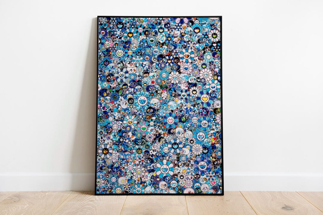 Blue Japanese Pop Art, Flower & Skulls, Superflat, Smiling Flowers ...