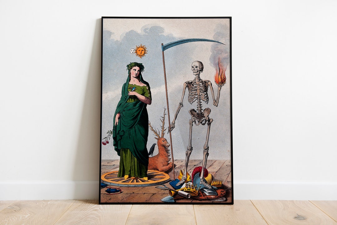 Allegory of Life and Death Art, Vintage Skeleton Death Art, Death and ...