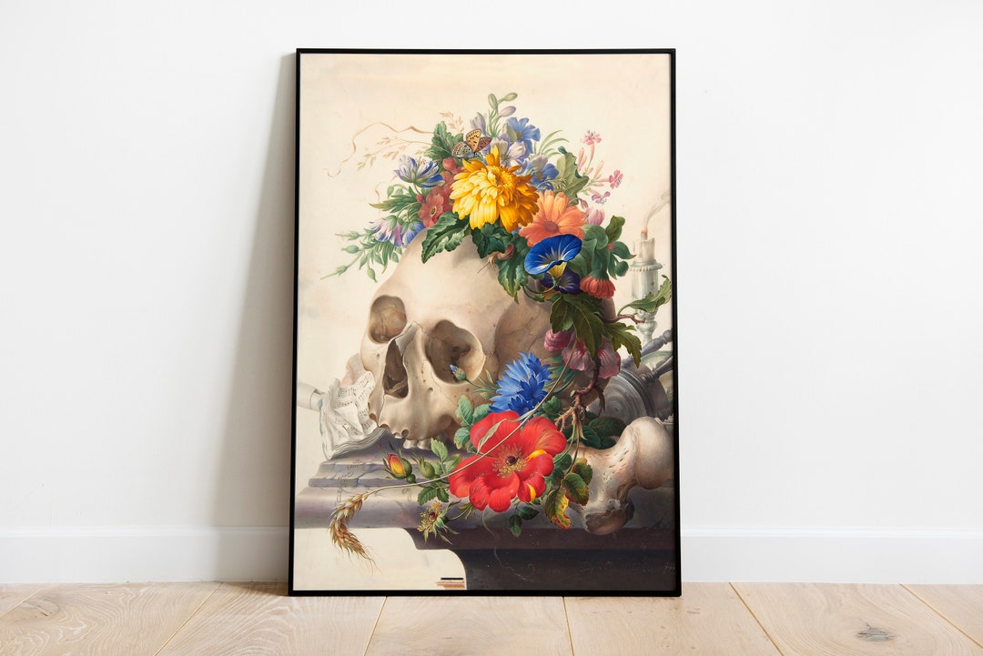 Vanitas Still Life With a Skull and Flowers Herman Henstenburgh ...