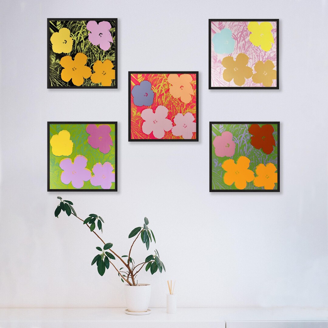 Andy Warhol Flower Set of 5, Colorful Pop Art Flowers, Square Wall Art ...