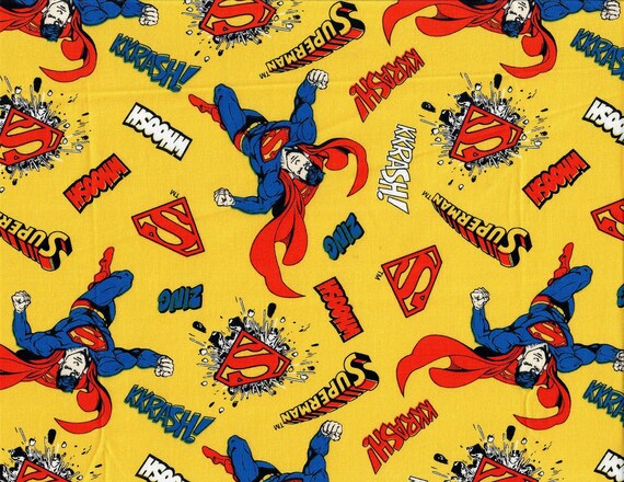 Superman on Yellow DC Comic Quilt Cotton Fabric Sold by the | Etsy