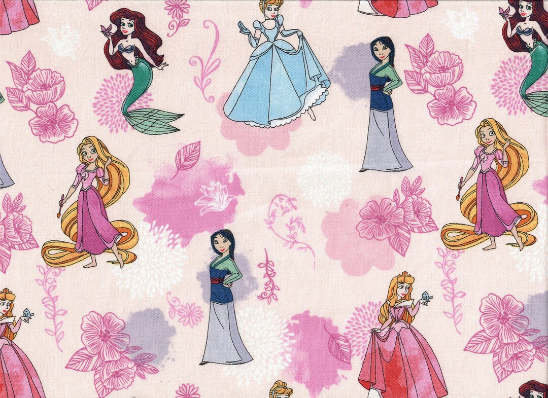 Remnant Almost 1/2 Yd Princess Toss on Pink Disney Cotton Fabric 17 3/4 ...