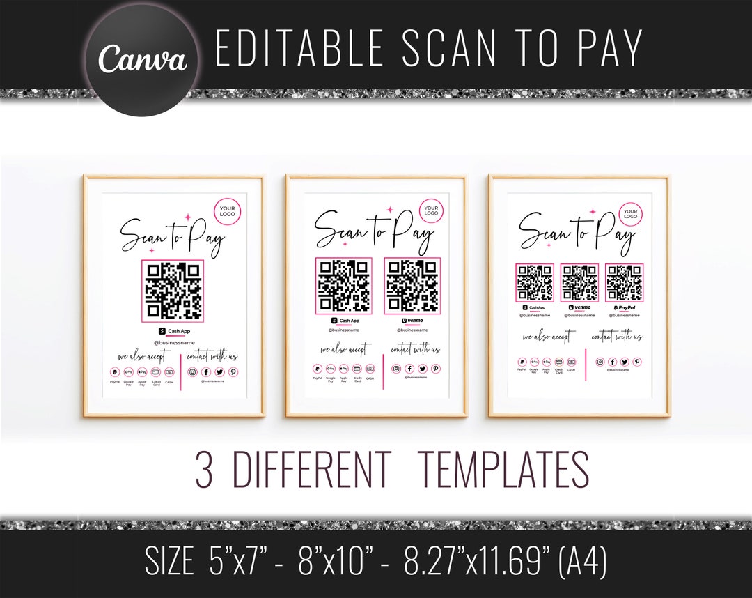 Custom Scan to Pay Sign, Scan to Pay Download, Cash App Sign, Venmo Tip ...