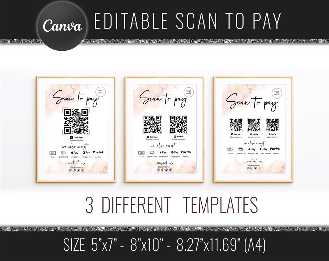 Scan to Pay Custom Printable Sign, Scan to Pay Canva Design, Editable ...