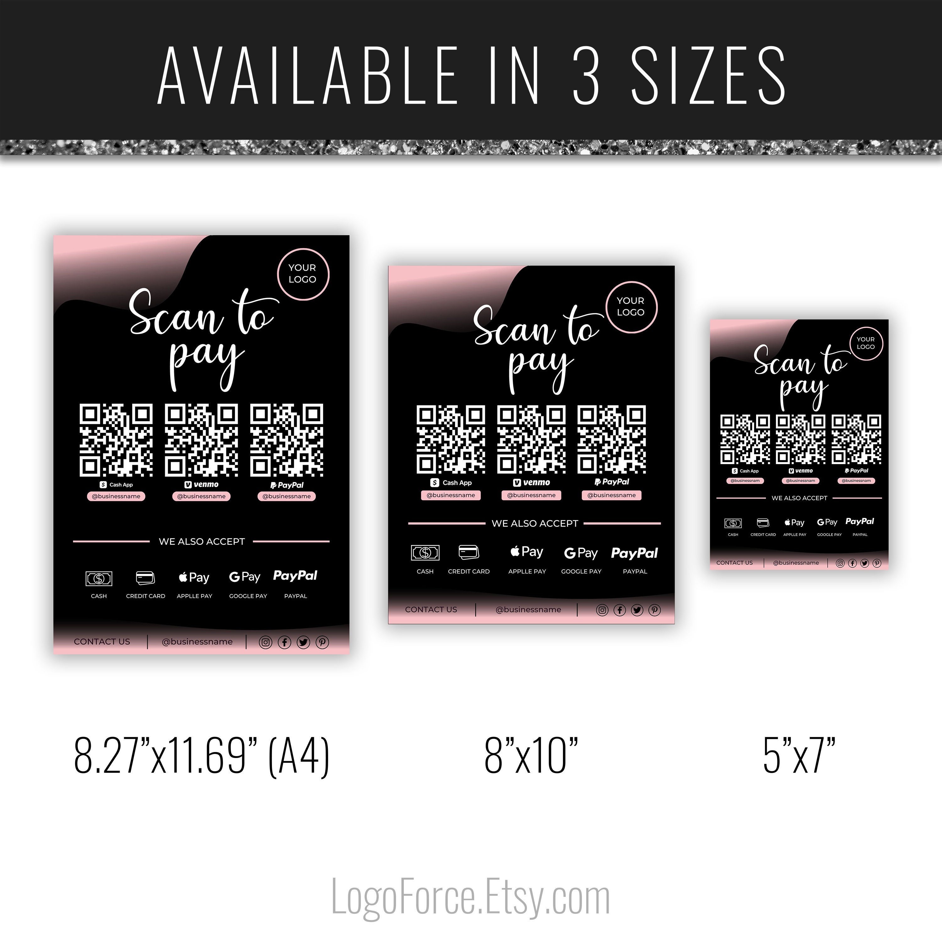 Scan to Pay Sign Bundle, Payment Canva Template, Venmo Sign for Tip ...