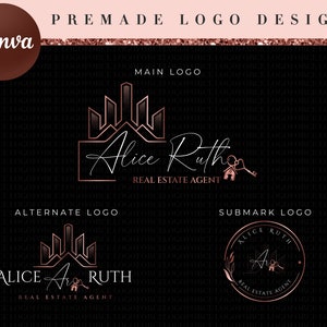 Rose Gold Real Estate Logo, Key Logo Template, Luxury Estate Agent Logo ...