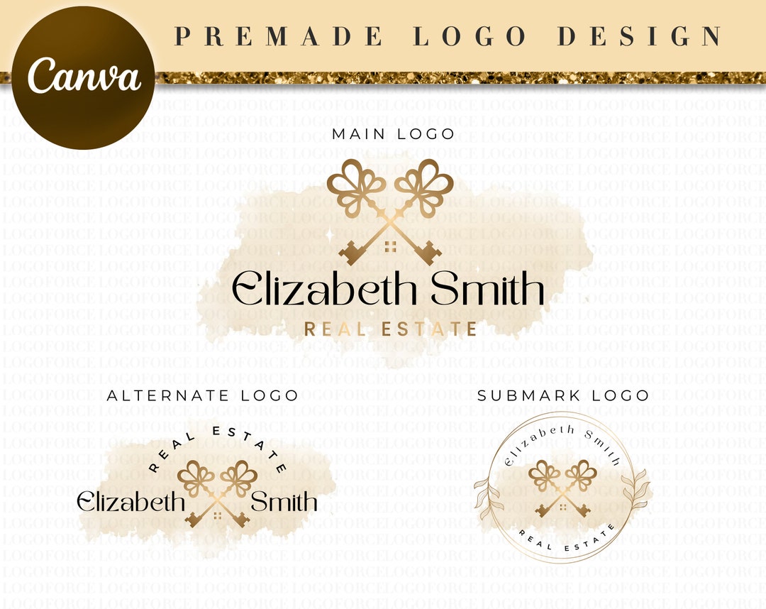 Luxury Gold Key Logo, House Real Estate Logo Branding Canva, Line Art ...