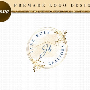 Luxury Real Estate Gold Logo Design Canva, Line Art Leaf Realtor Logo ...