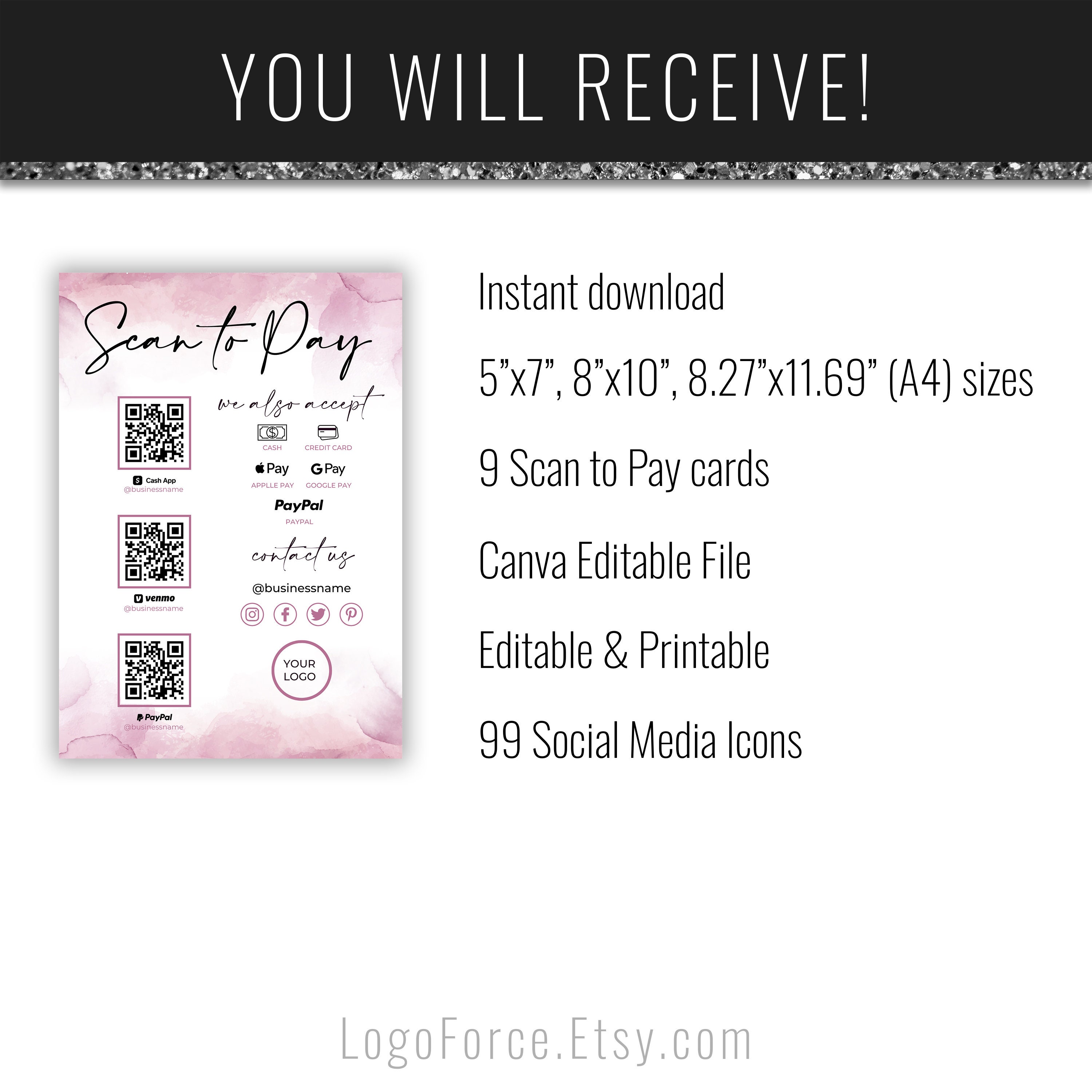 Canva Scan to Pay Template, Custom Payment Sign, Qr Code Sign, Custom ...