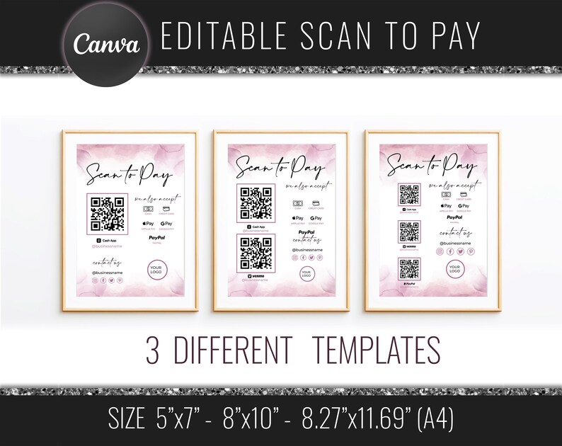Canva Scan to Pay Template, Custom Payment Sign, Qr Code Sign, Custom ...