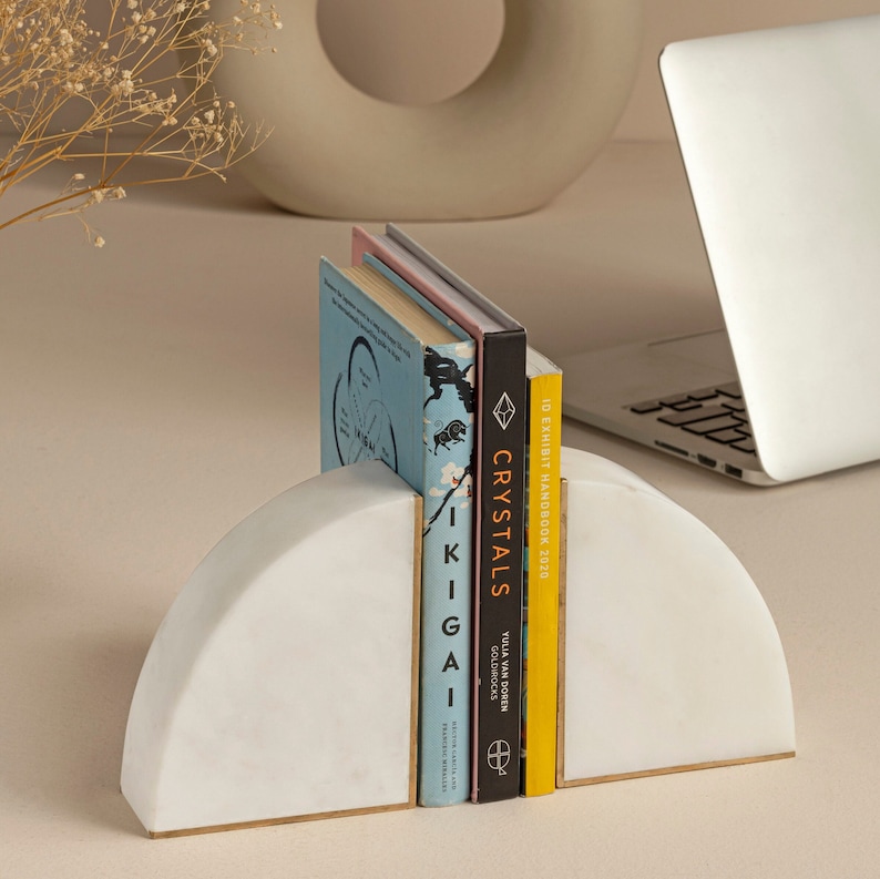 White Marble Bookends With Brass Inlay - Set of 2 - Etsy