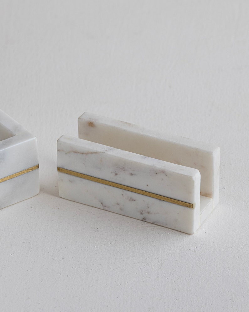 Marble Brass Inlay Desk Organizer Set, Indian Artisan Office Table ...