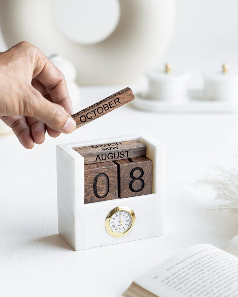 Marble Calendar Clock: Minimalist Office Table Decor - Etsy
