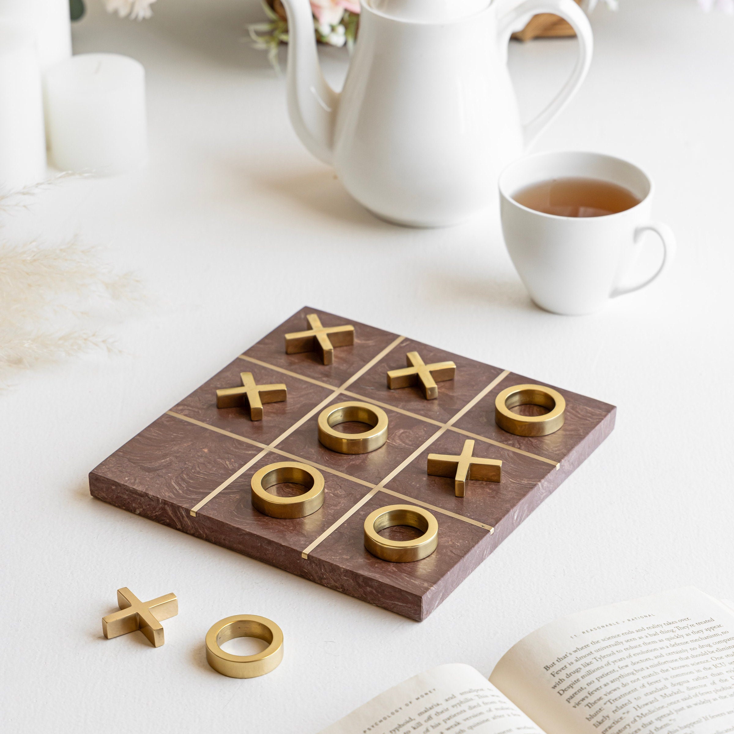 Marble Tic Tac Toe Game: Brass Inlay Coffee Table Decor - Etsy