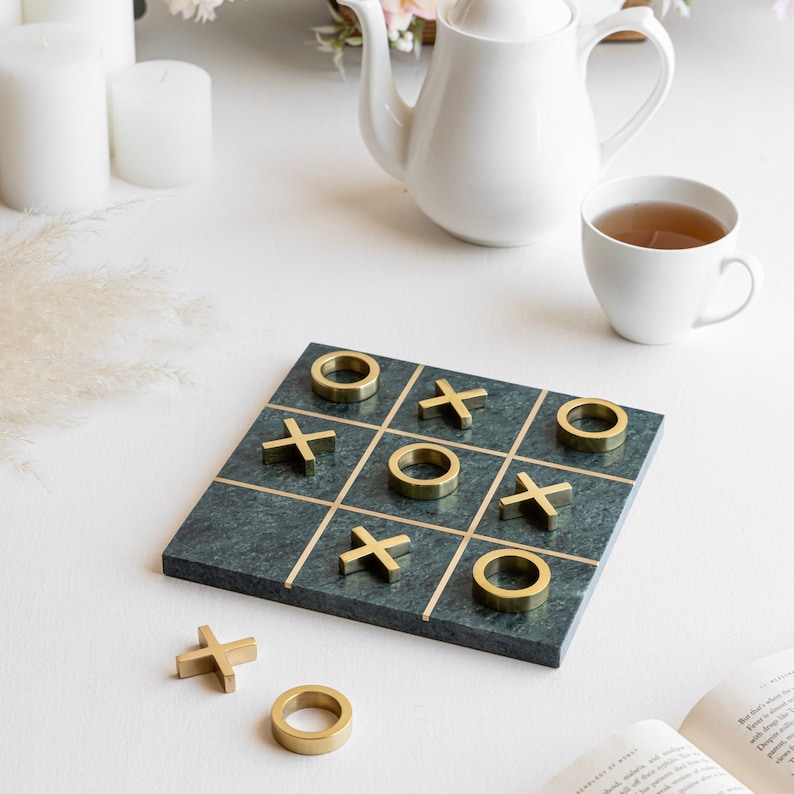 Marble Tic Tac Toe Game: Brass Inlay Coffee Table Decor - Etsy
