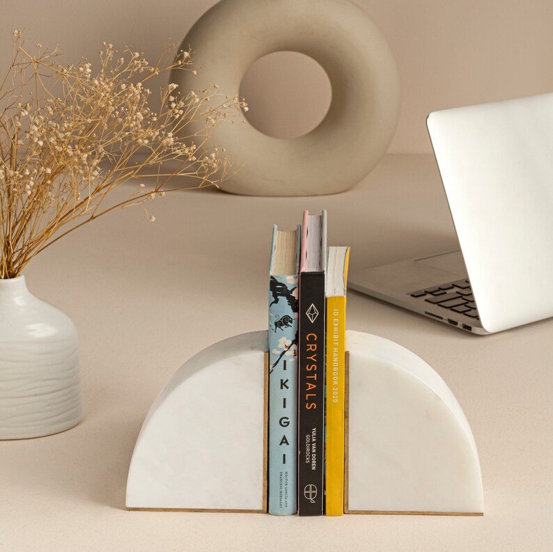 White Marble Bookends With Brass Inlay - Set of 2 - Etsy