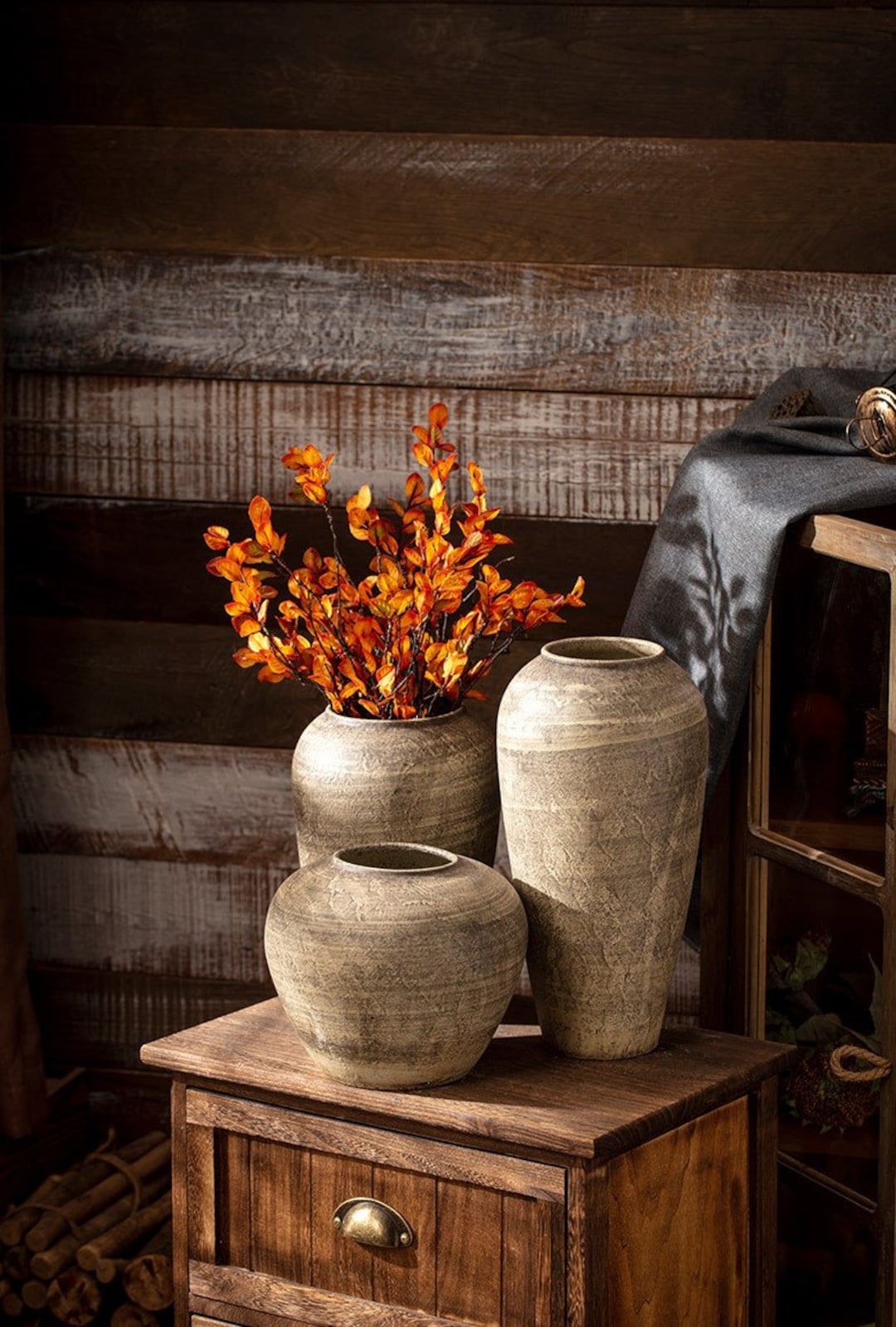 Rustic Ceramic Vase, Distressed Whitewash Pottery, Farmhouse Home ...