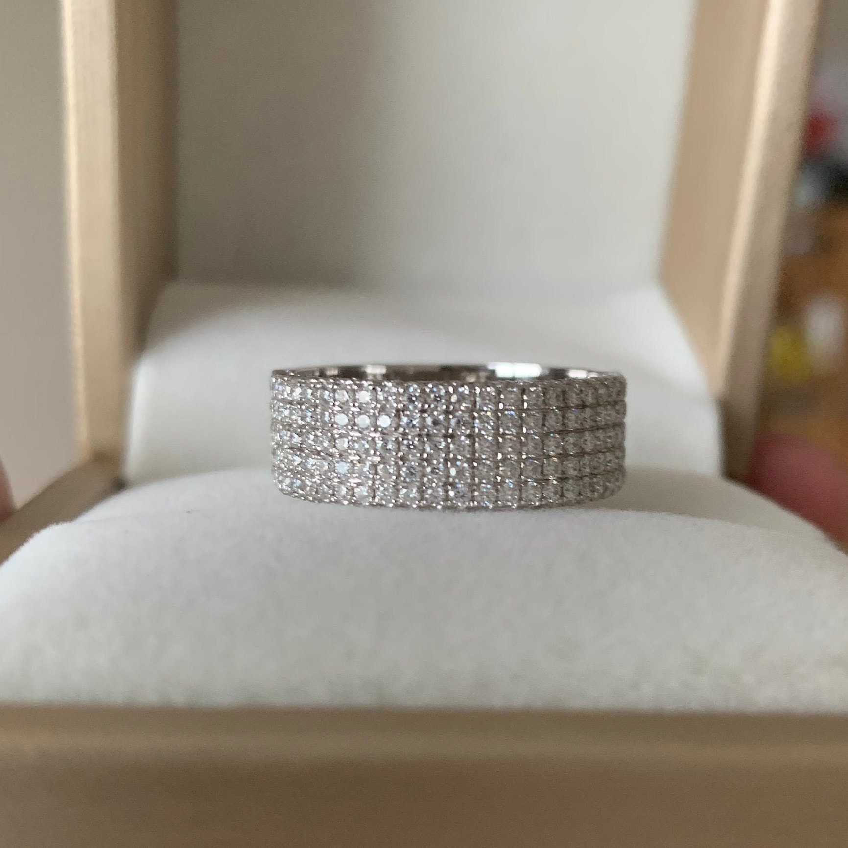 7mm Men Moissanite Pave Ring Sparkling Iced Out 5 Row Round - Etsy