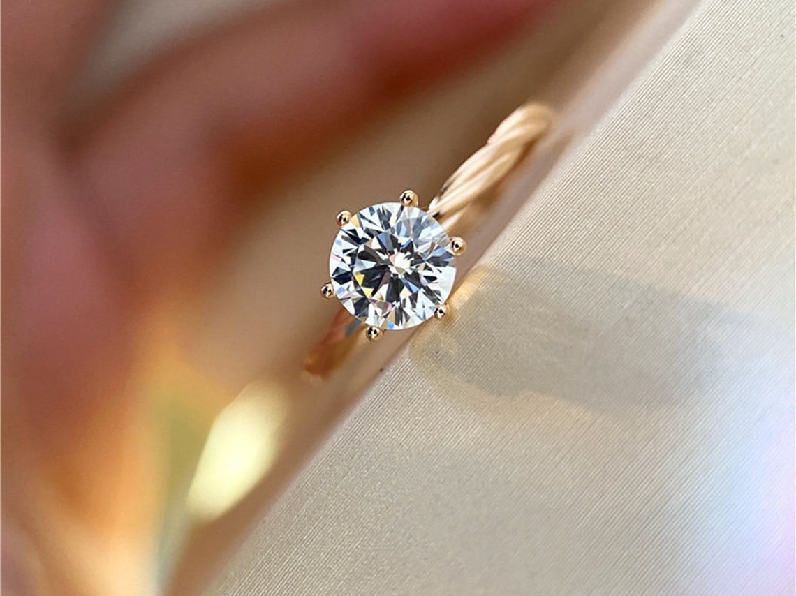 18k Rose Gold Twisted Moissanite Ring | Round Cut Wedding Engagement - Etsy