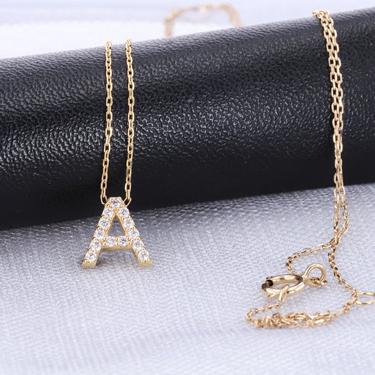 18k A-Z Gold Diamond Initial Necklace ABC Letter Necklace - Etsy