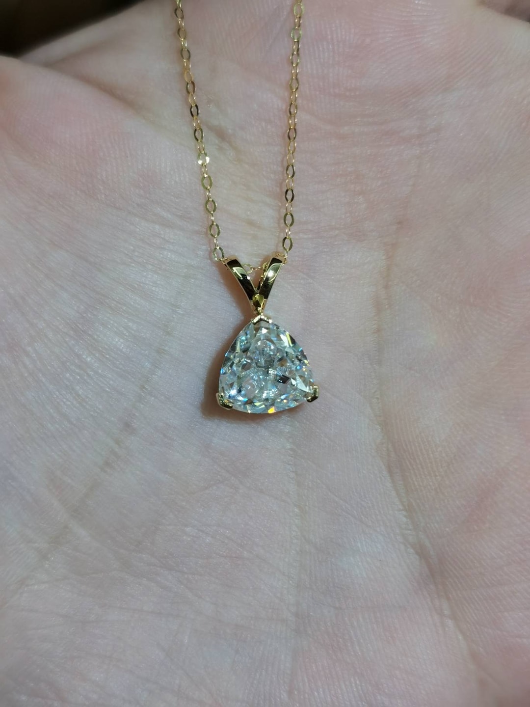 3ct Trillion Cut Moissanite Pendant Necklace, 14k Yellow Gold, 18 ...