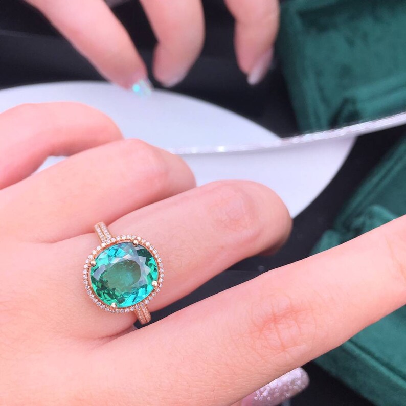 4.7ct Natural Cyan Tourmaline Ring Round Faceted Blue Green - Etsy