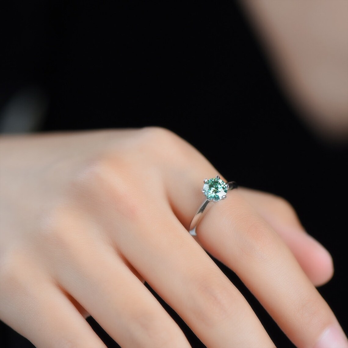 Elegant 1ct Green Moissanite Ring Brilliant Round Cut | Etsy