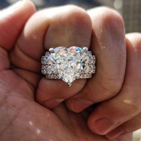 10ct Heart Cut Moissanite 4 Band Ring 18k White Gold Wide Crushed Ice Colorless Moissanite Ring Genuine Real Moissanite Diamond Ring Etsy