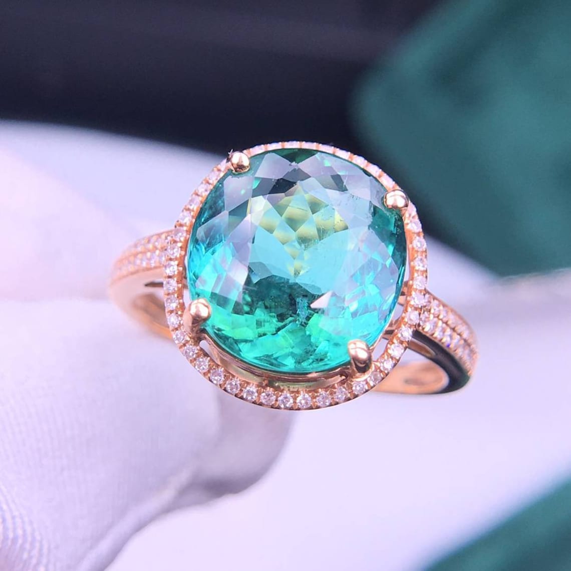 4.7ct Natural Cyan Tourmaline Ring Round Faceted Blue Green - Etsy