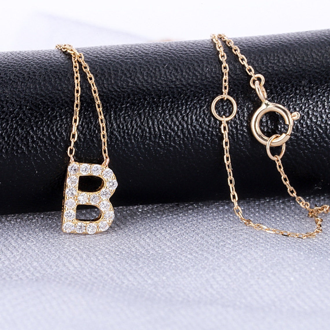 18k A-Z Gold Diamond Initial Necklace ABC Letter Necklace - Etsy