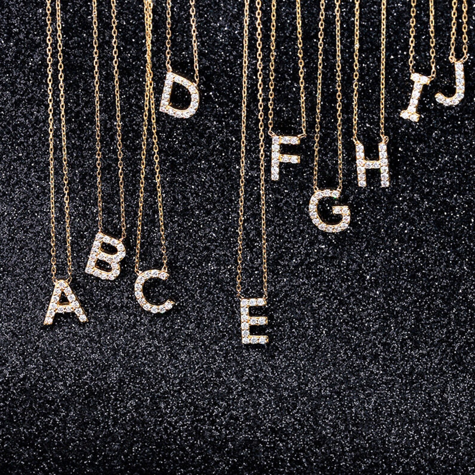 18k A-Z Gold Diamond Initial Necklace ABC Letter Necklace - Etsy