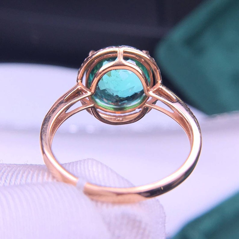 4.7ct Natural Cyan Tourmaline Ring Round Faceted Blue Green - Etsy