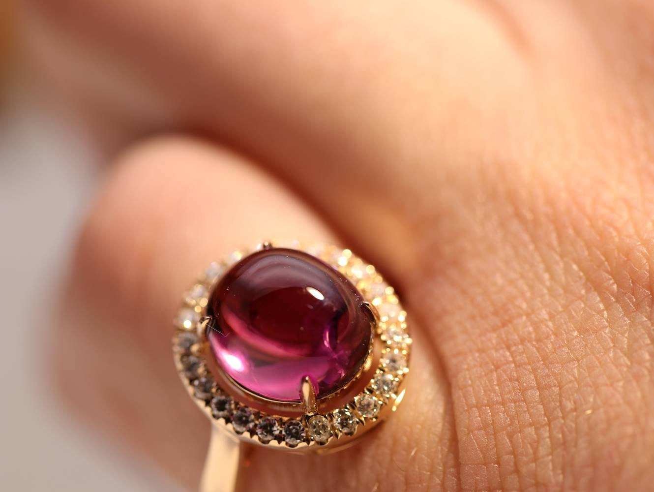 10.5x9.5mm Natural Purple-red Tourmaline Ring Oval Cabochon | Etsy