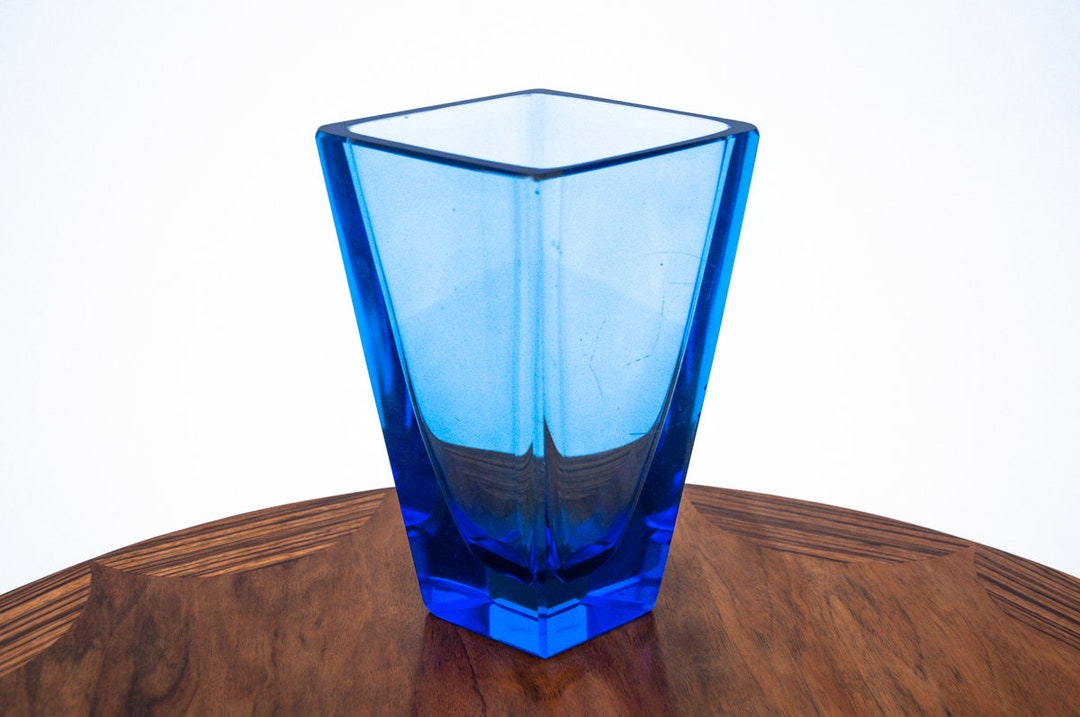 Art Deco Crystal Blue Vase, Moser. - Etsy