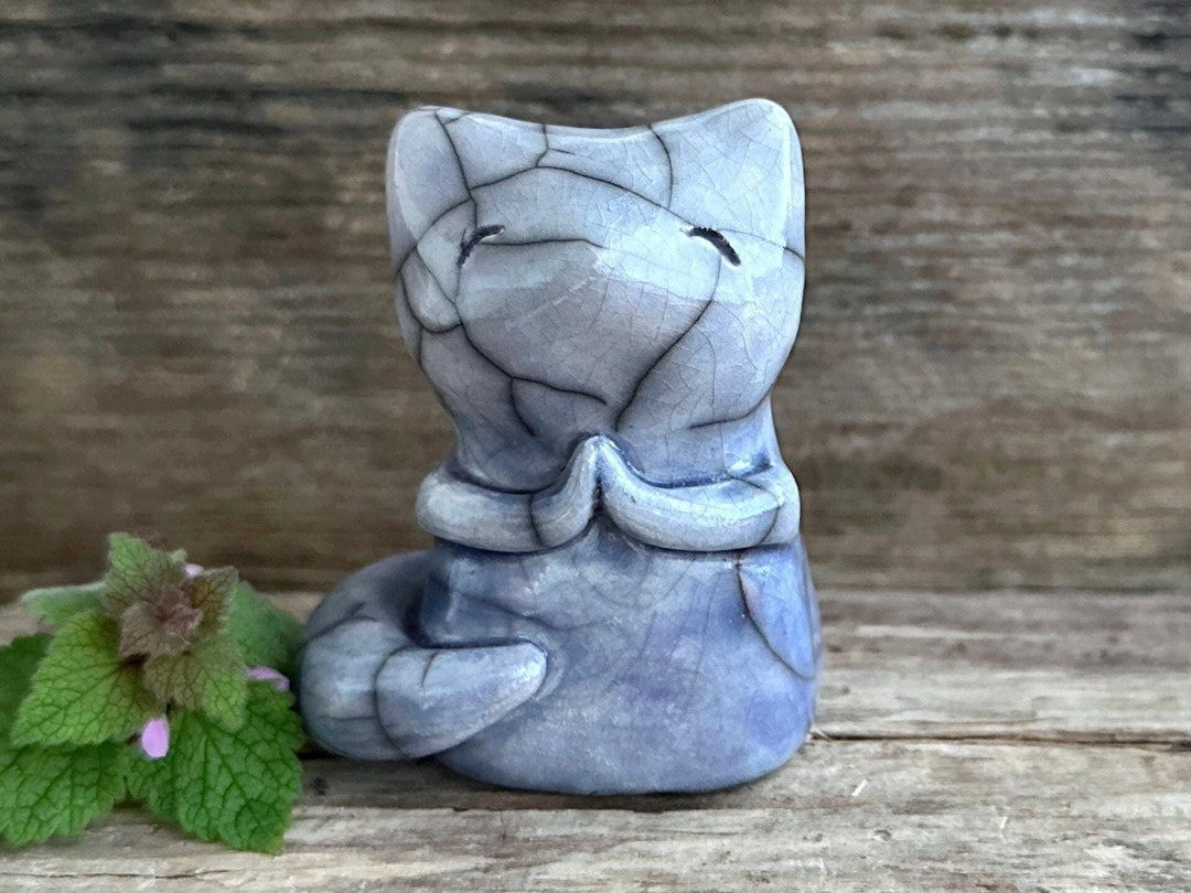 Gentle Kitsune Moon Fox Kami Nature Spirit Raku Statue | Shinto Inari ...