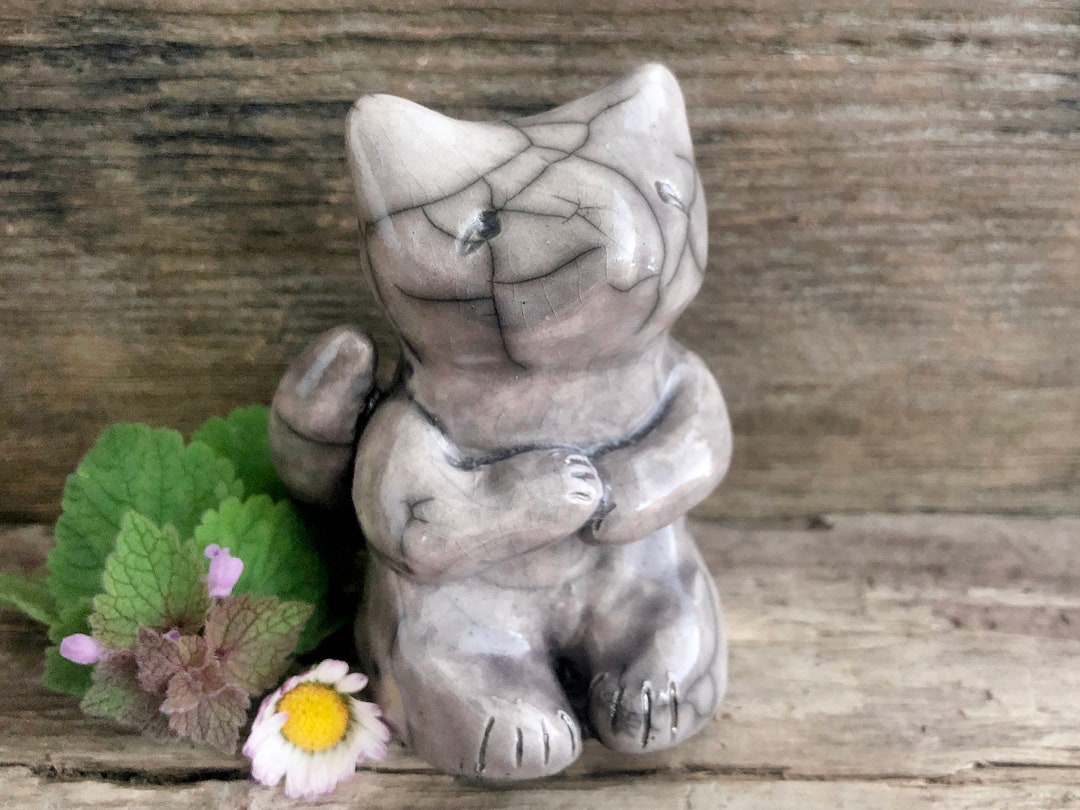 Gentle Kitsune Fox Kami Nature Spirit Raku Sculpture Shinto Kamidana ...
